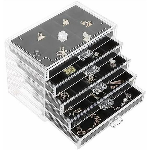 Earring Jewelry Organizer with 5 Drawers, Birthday Present, Clear ...