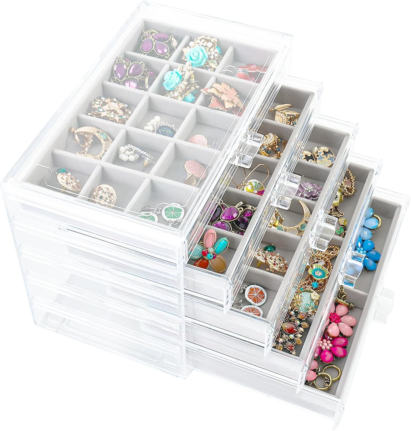 Earring Jewelry Organizer with 5 Drawers, Clear Acrylic Jewelry Box for ...