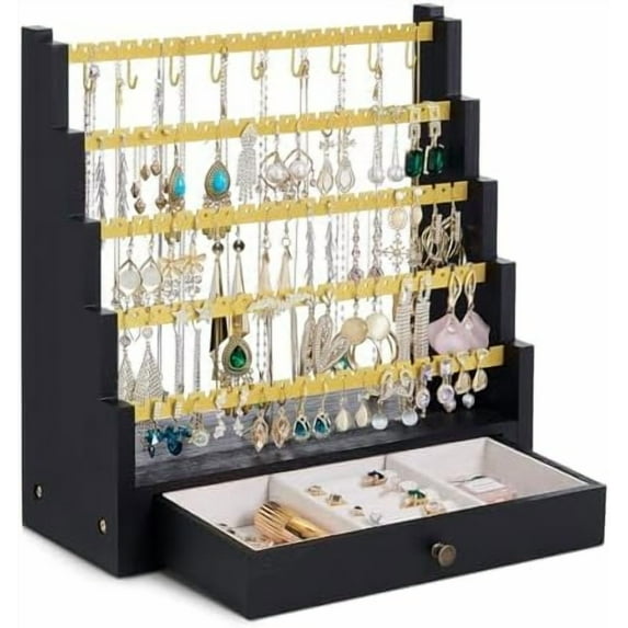 Earring Organizer, 5 Layer Earring Holder Organizer with Metal Necklace ...