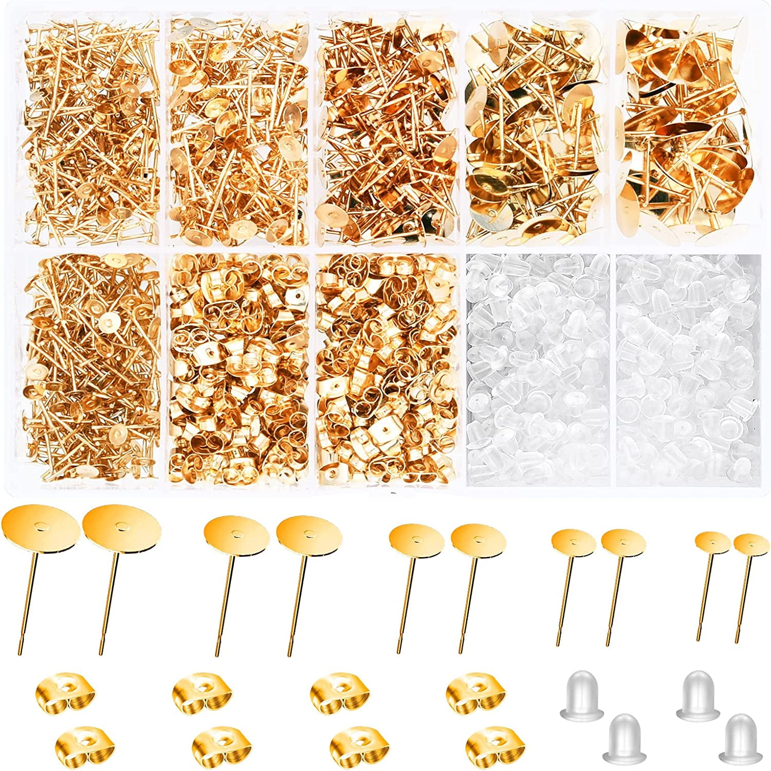 Earring Posts and Backs, 2000Pcs Golden Hypoallergenic Earring Studs ...