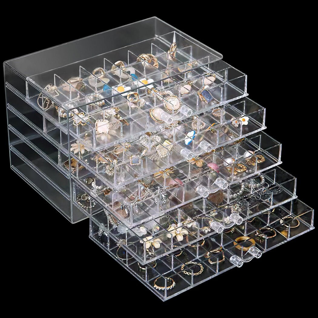 Acrylic Earring Storage Box with 5 Drawers, 120 Compartments, Jewelry ...