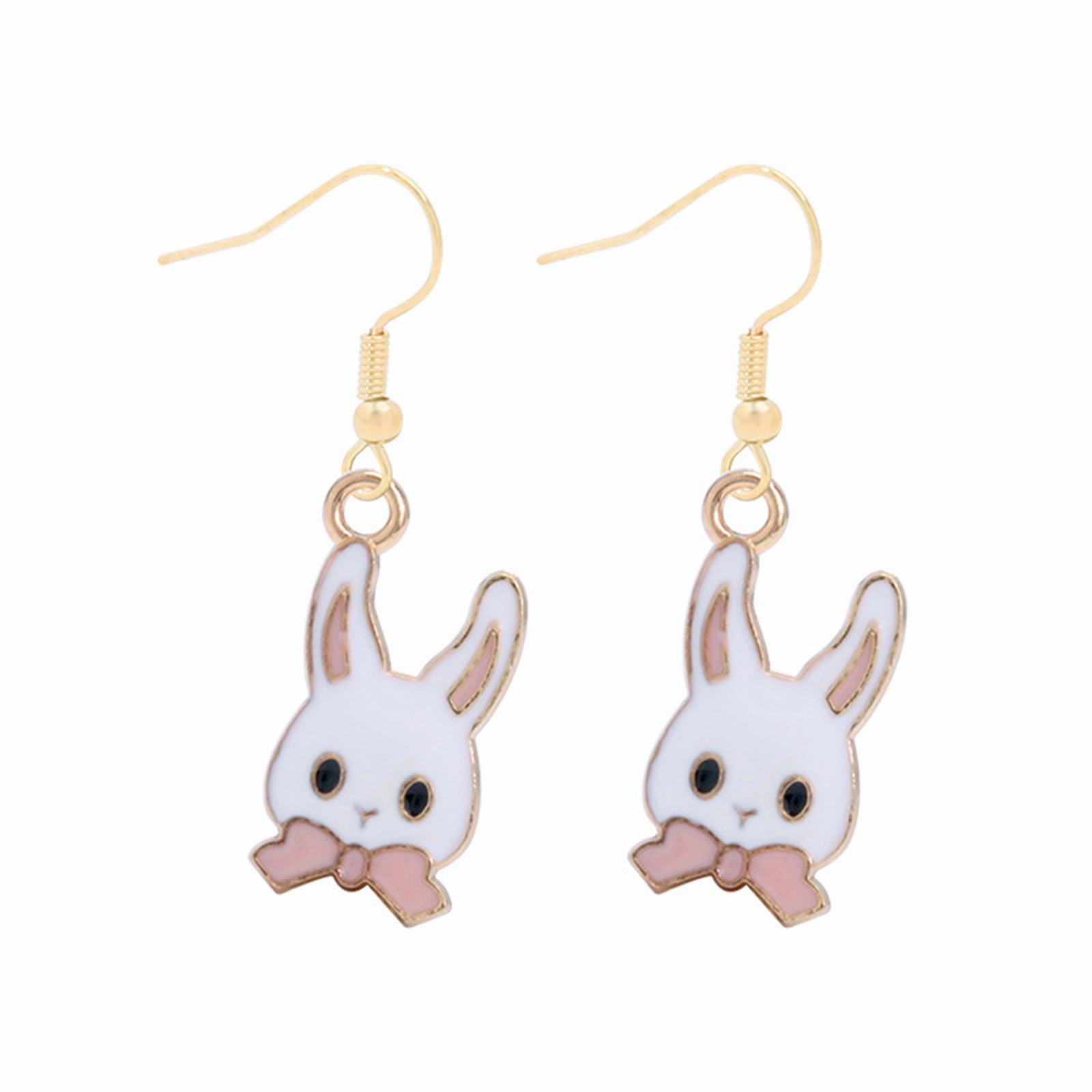 Earrings Cartoon Cute Bunny Dangling Rabbit Earrings Happy Easter Egg ...