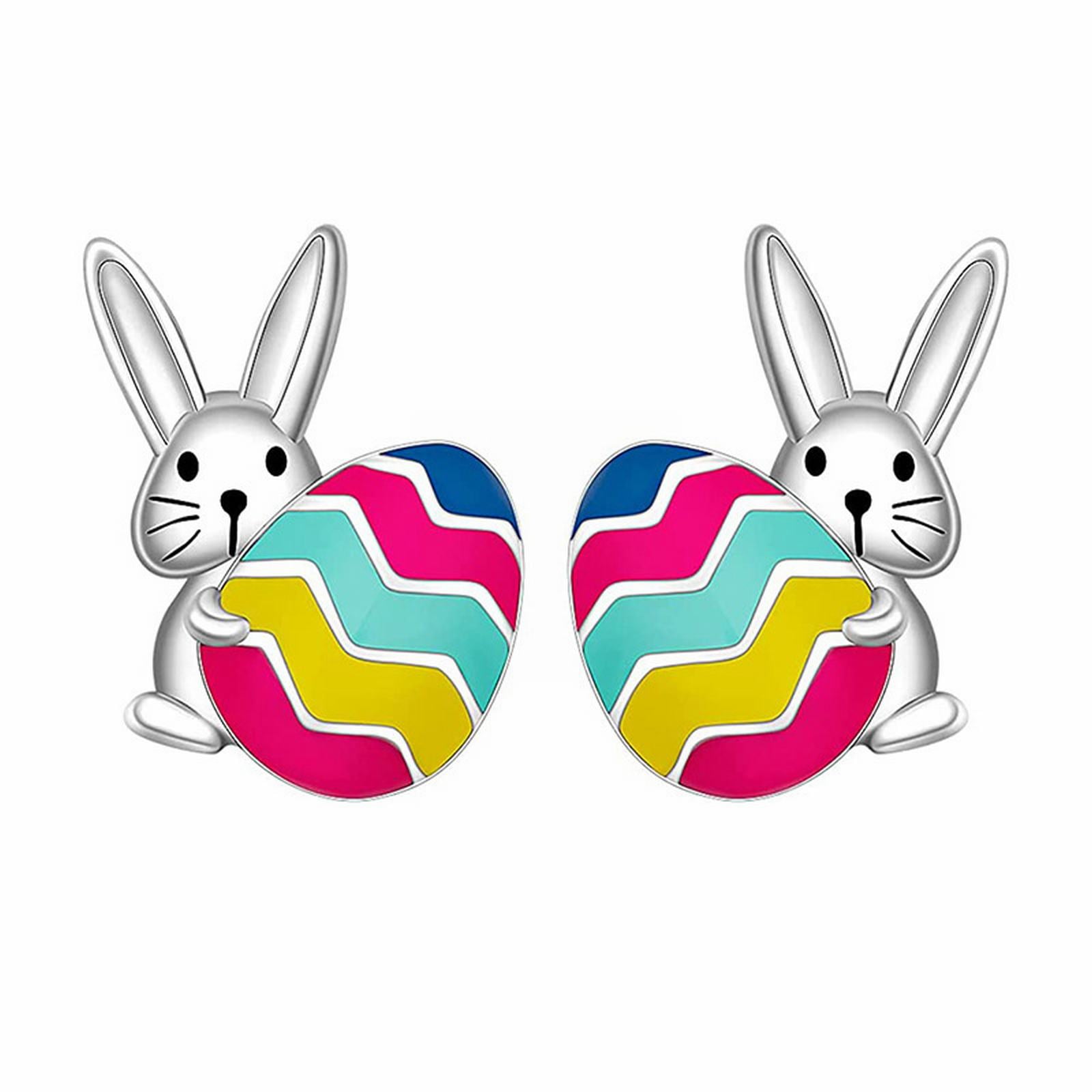 Earrings Cartoon Cute Bunny Dangling Rabbit Earrings Happy Easter Egg ...
