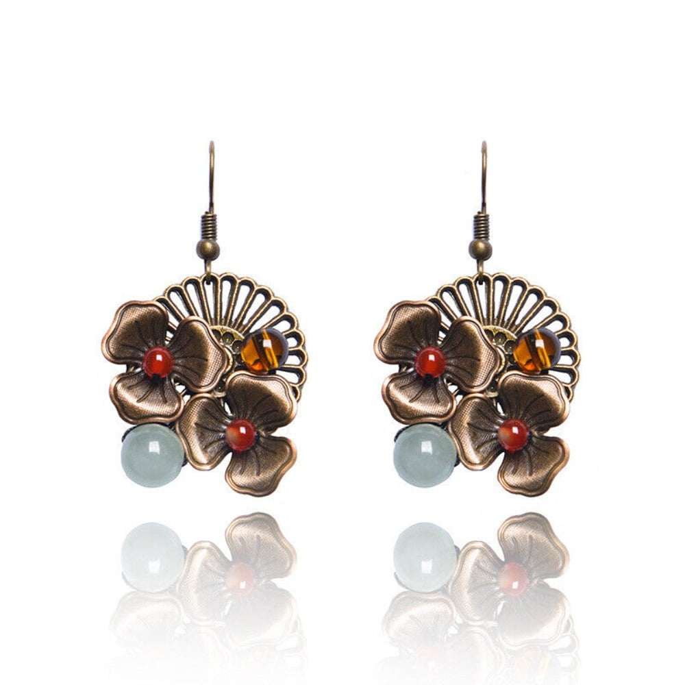 Earrings Chinese Agate/Dongling Jade Coloured Glaze Tibetan Style Vogue ...