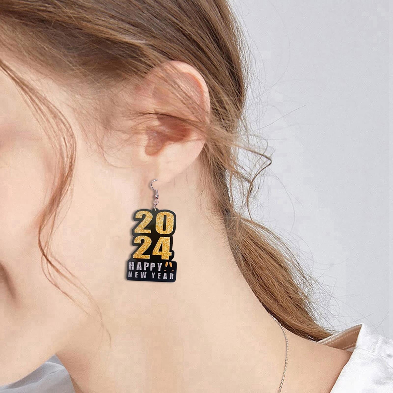 Earrings For Women 2024 Numbers New Year Earrings Novel Acrylic Long ...