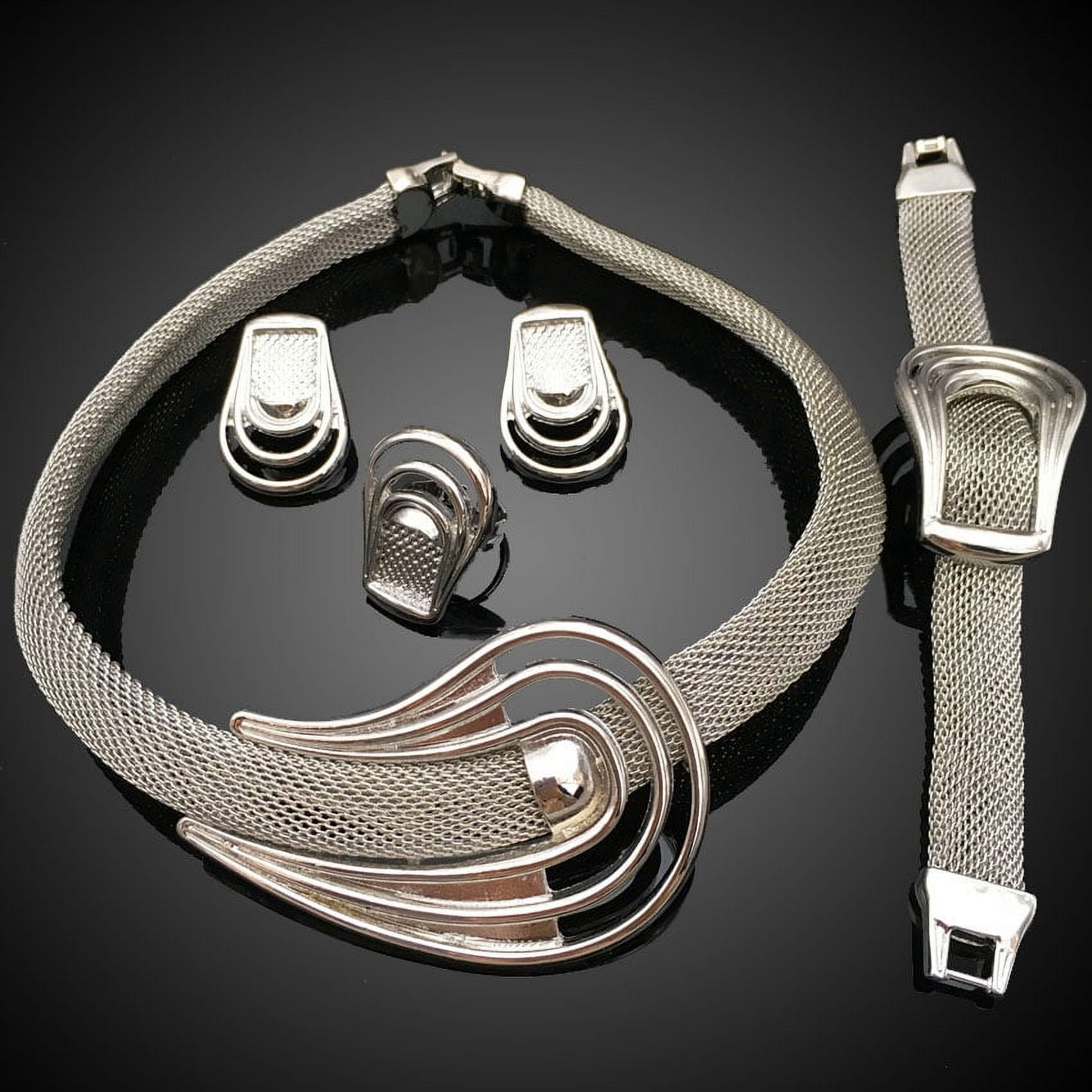 Earrings Necklace Bracelet Plus Ring Exaggerated Jewelry Set Plated ...