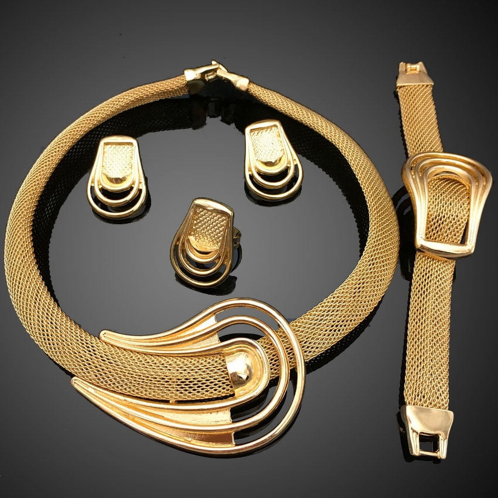Earrings Necklace Bracelet Plus Ring Exaggerated Jewelry Set Plated ...