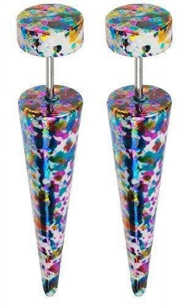 Earrings Solid Acrylic Printed Paint Splatter Fake Taper Faux plug 16g ...
