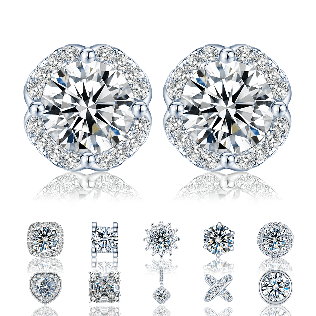 Earrings for Women, Moissanite 1ct with GRA, S925 Surgical Screw Steel Silver Flat Back Stud ...