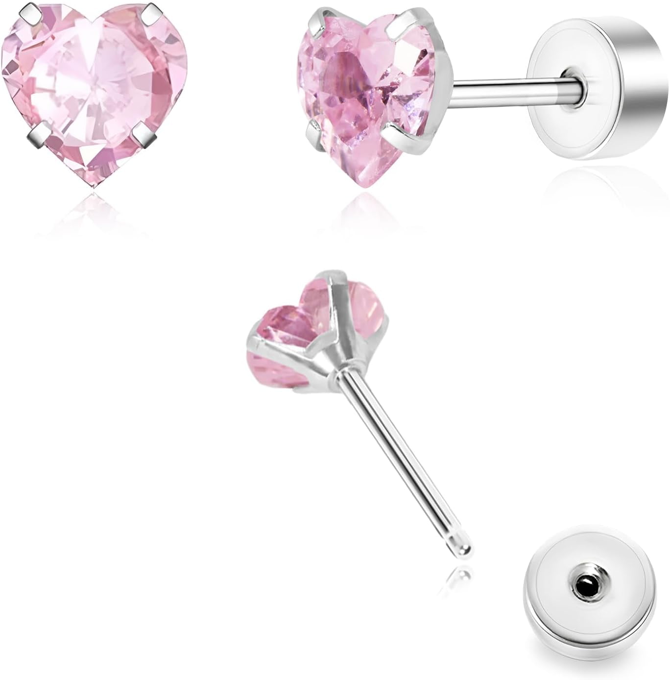 Earrings for Women Push-in Titanium Hypoallergenic Threadless Flat Back ...