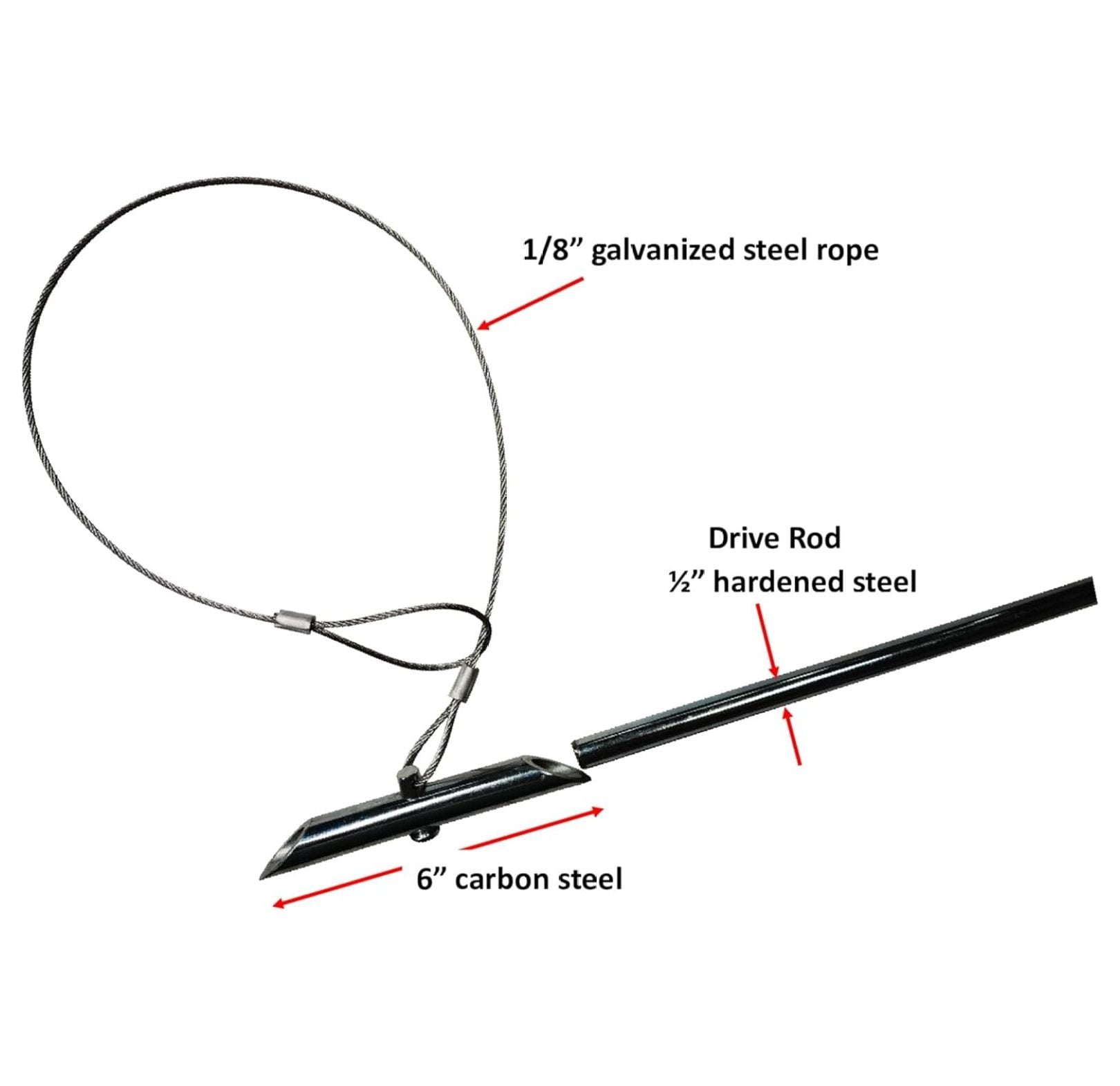 Earth Anchors - 6" Steel Anchor with 33" Cable - 6 pcs and Drive Rod ...