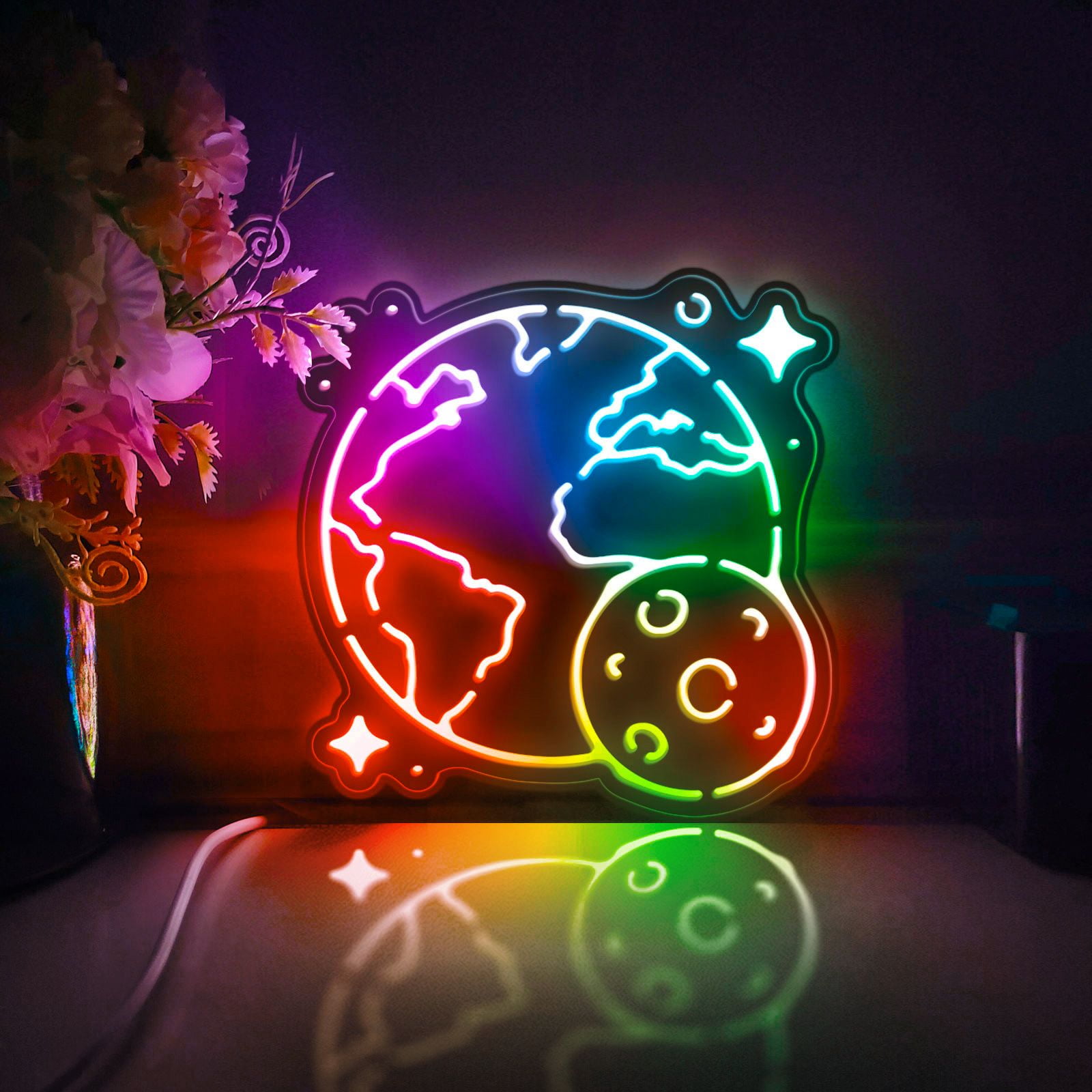 Earth And Moon Led Light Box, Dimmable Neon-Like Light Signs USB Power ...