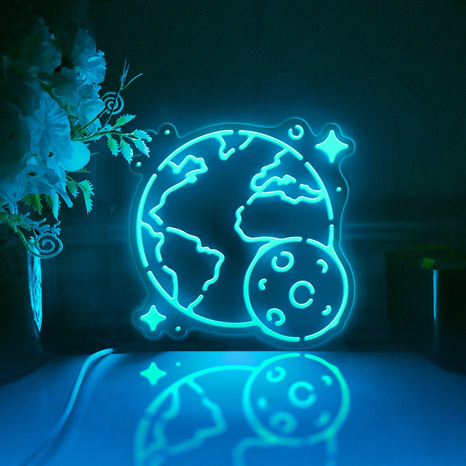 Earth And Moon Led Light Box, Dimmable Neon-Like Light Signs USB Power ...