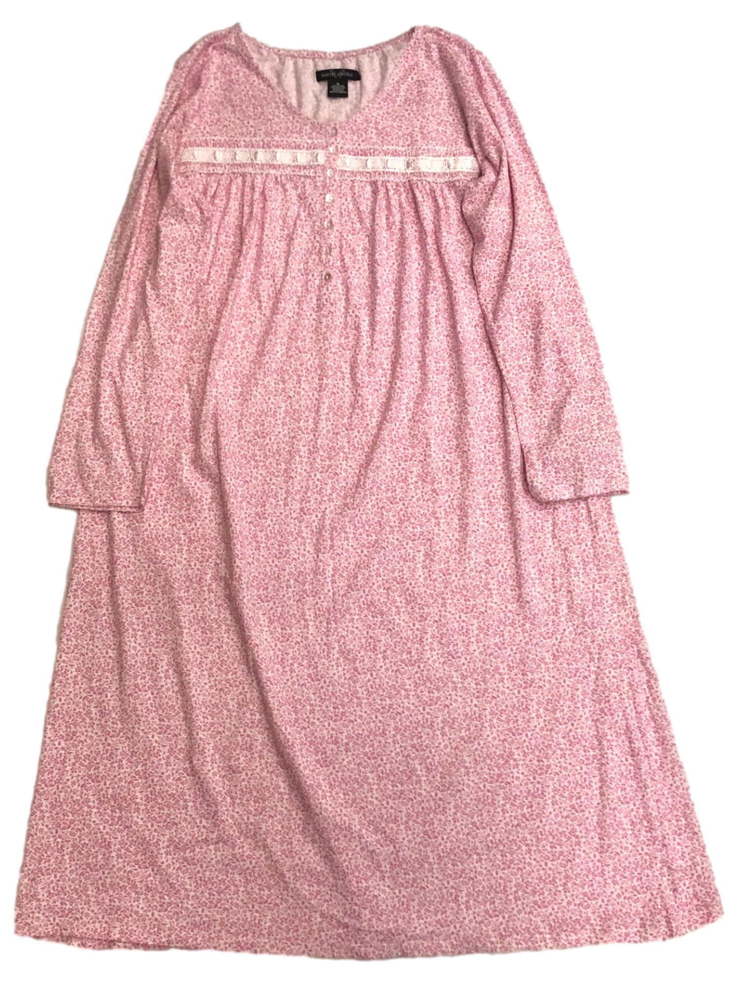 Earth Angels Womens Long Sleeve Pink Calico Floral Nightgown Night Gown ...