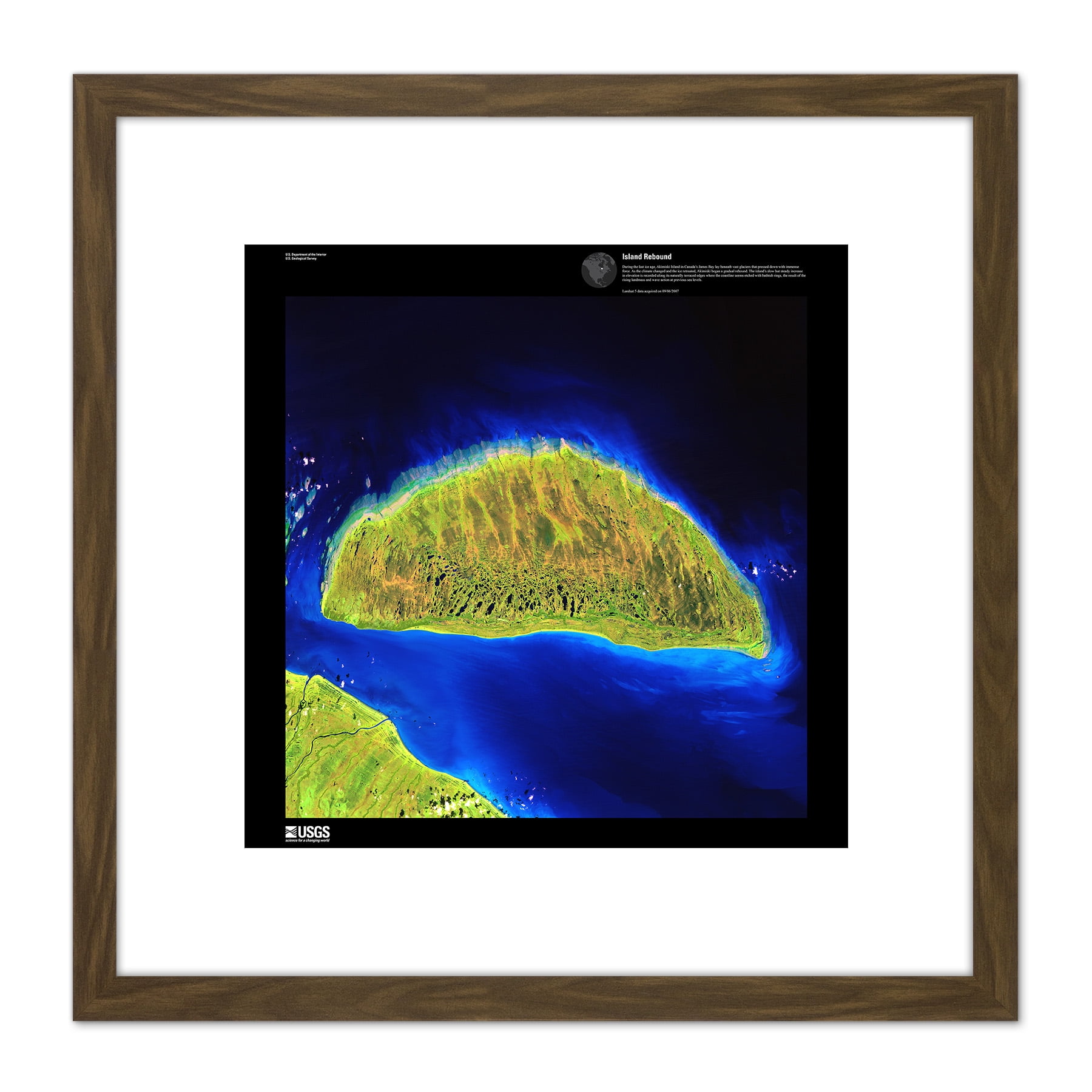 Earth Art USGS Island Rebound 8X8 Inch Square Wooden Framed Wall Art ...