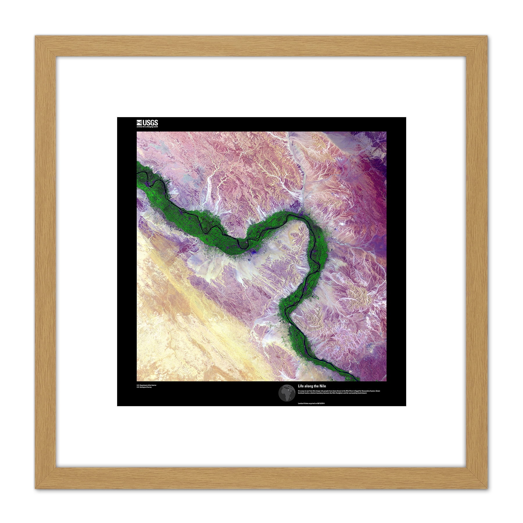Earth Art USGS Nile Life 8X8 Inch Square Wooden Framed Wall Art Print ...