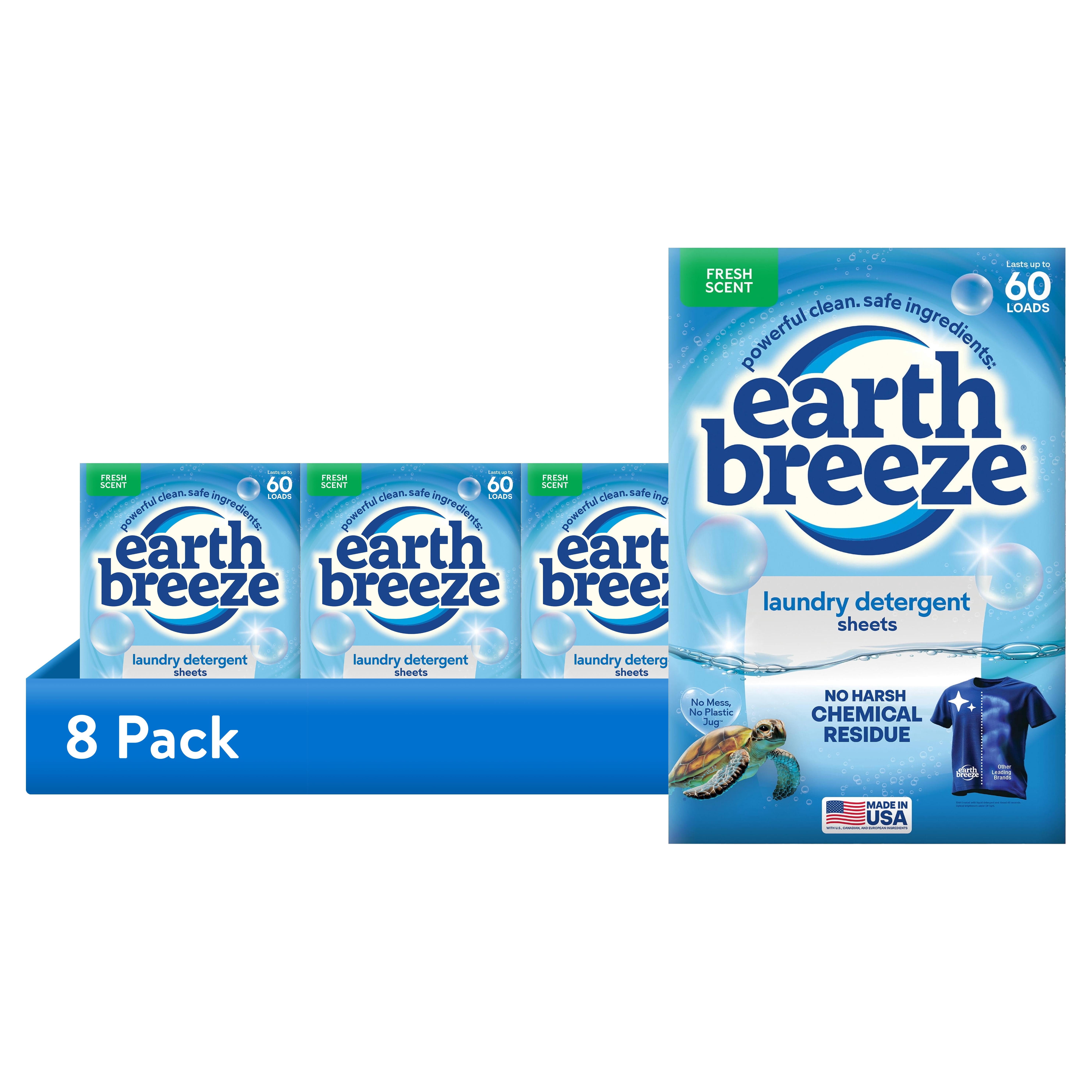 (8 pack) Earth Breeze Hypoallergenic Laundry Detergent Sheets, Fresh ...