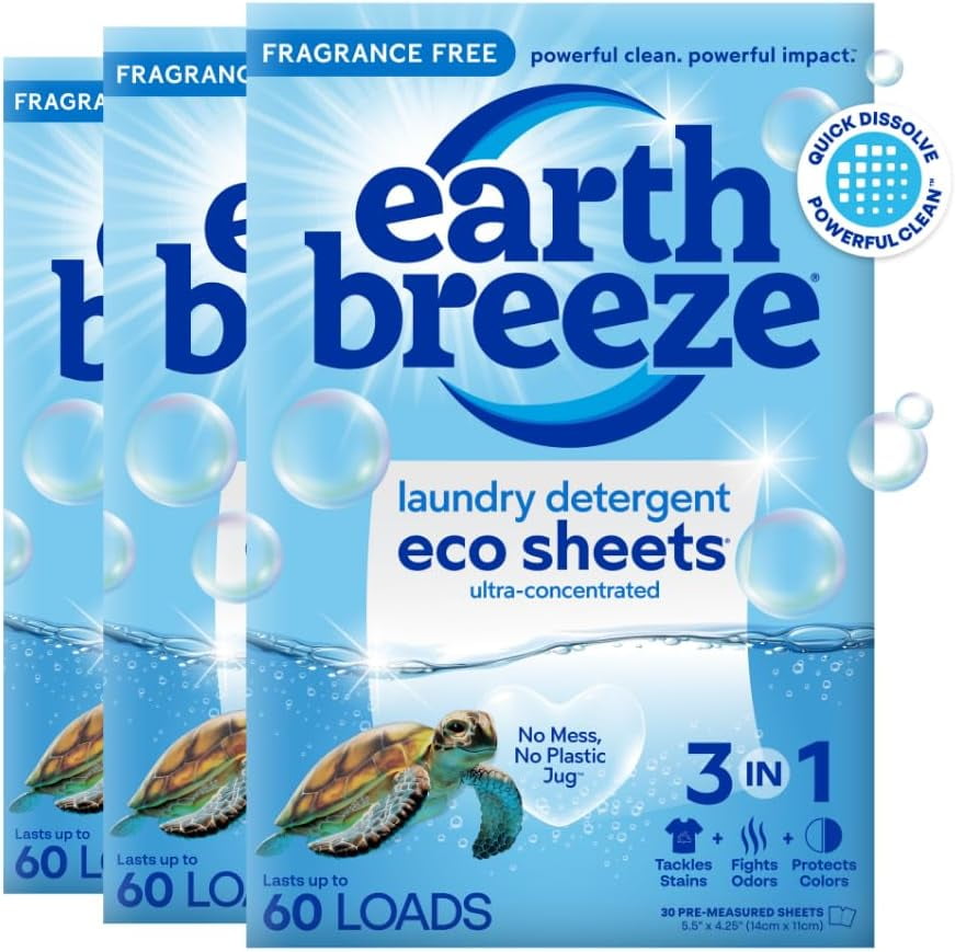 Earth Breeze Laundry Detergent Sheets Fragrance-Free - 180 Loads Eco Liquidless Soap - Travel ...