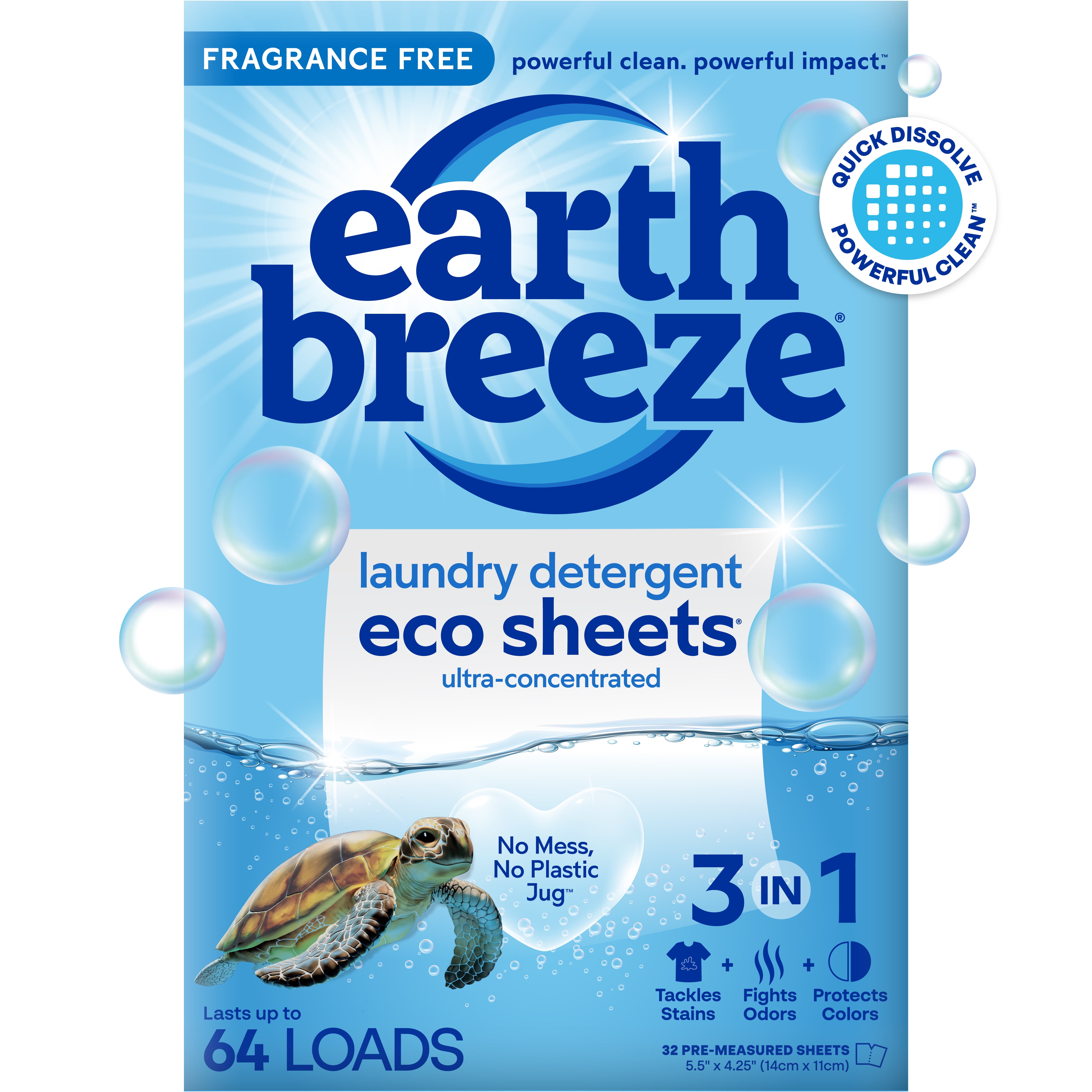 Earth Breeze Laundry Detergent Sheets, Fragrance-Free Eco Sheets, 32 ...