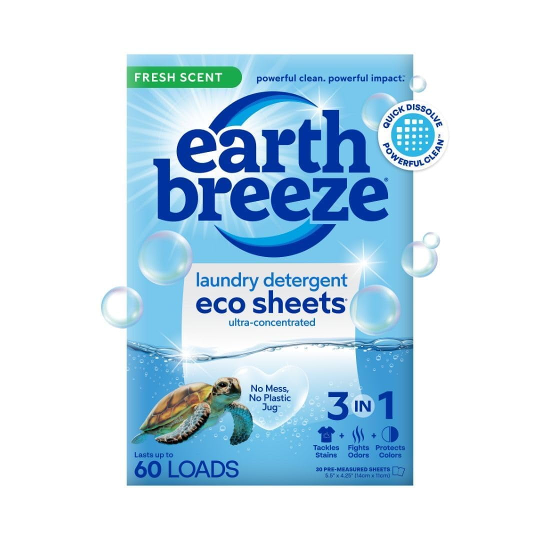 Earth Breeze Laundry Detergent Sheets Fresh Scent - 60 Loads Eco ...