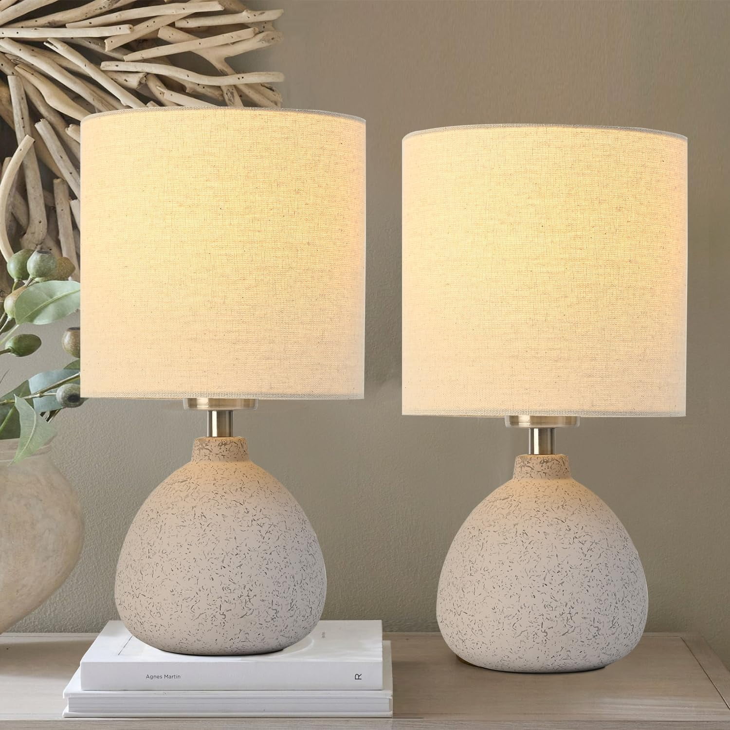 Earth Brown Rustic Ceramic Table Lamp Set of 2, Small Table Lamp ...