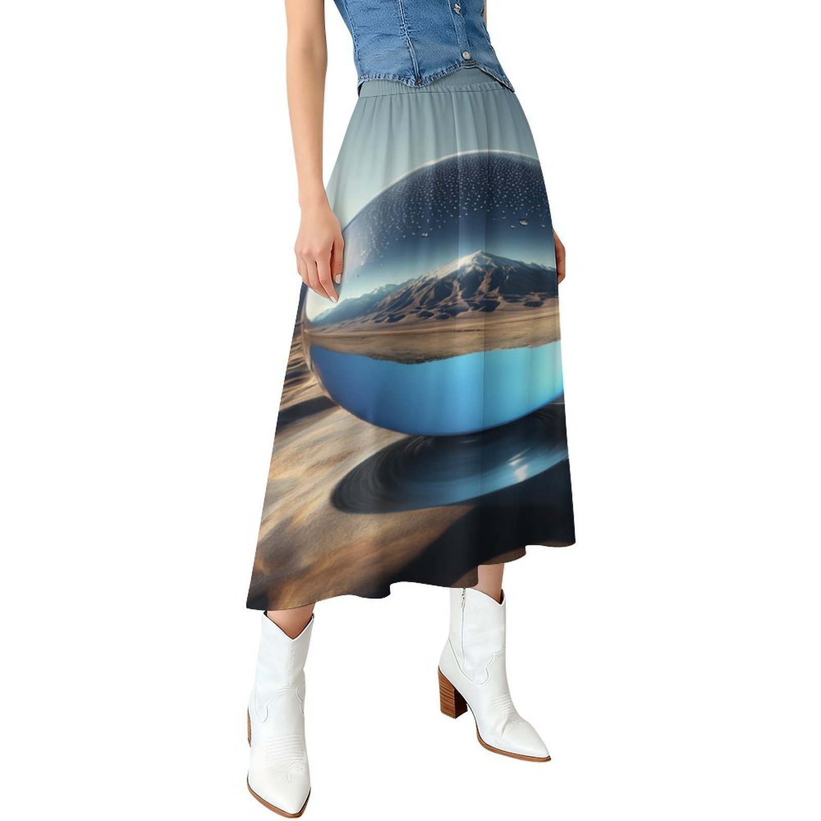 Earth Bubble Reflection Women High Waist Midi Skirt Elegant Midi Skirt ...