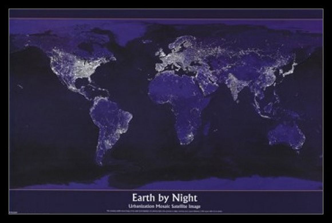 Earth By Night Map Laminated & Framed Poster (36 x 24) - Walmart.com