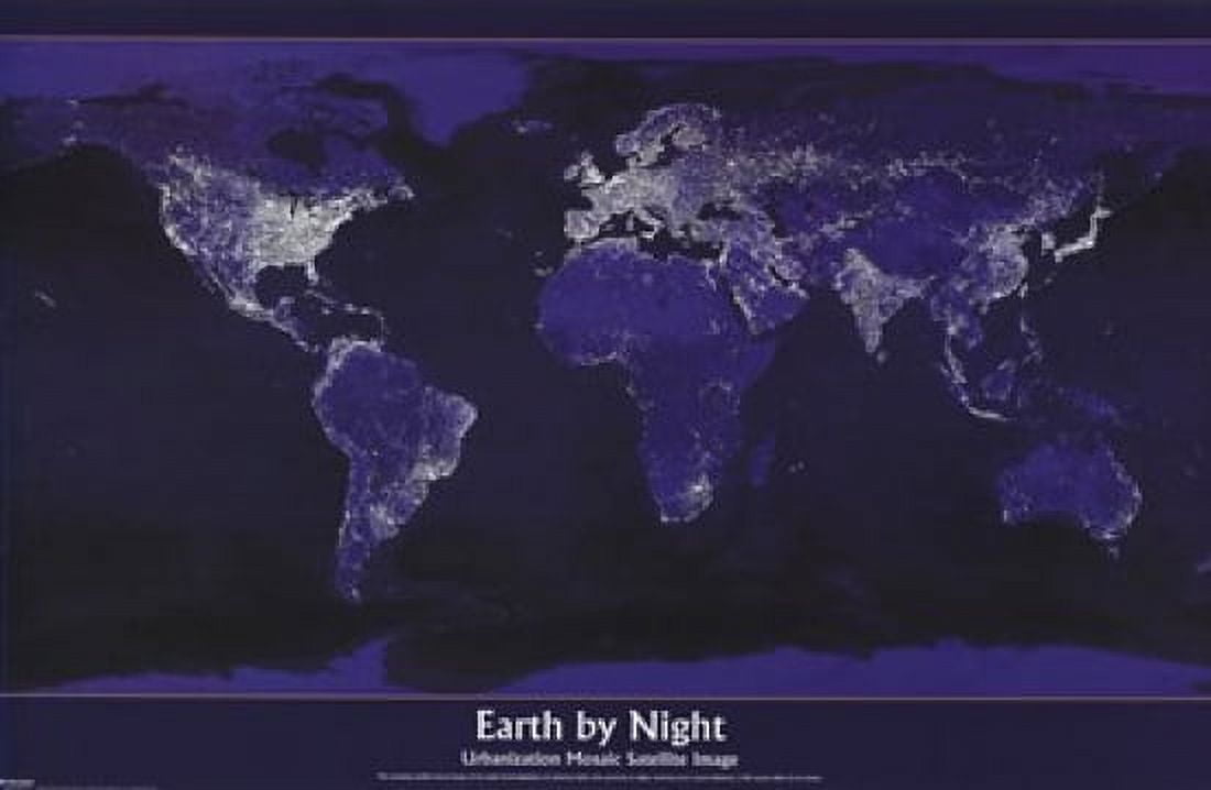 Earth By Night Map Poster (36 x 24) - Walmart.com