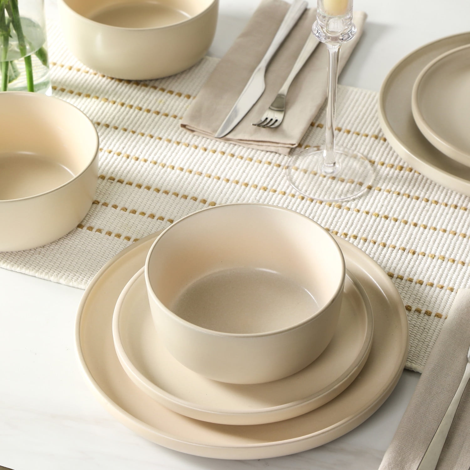 Earth & Clay Amber 12-Piece Dinnerware Set Stoneware, Beige - Walmart.com
