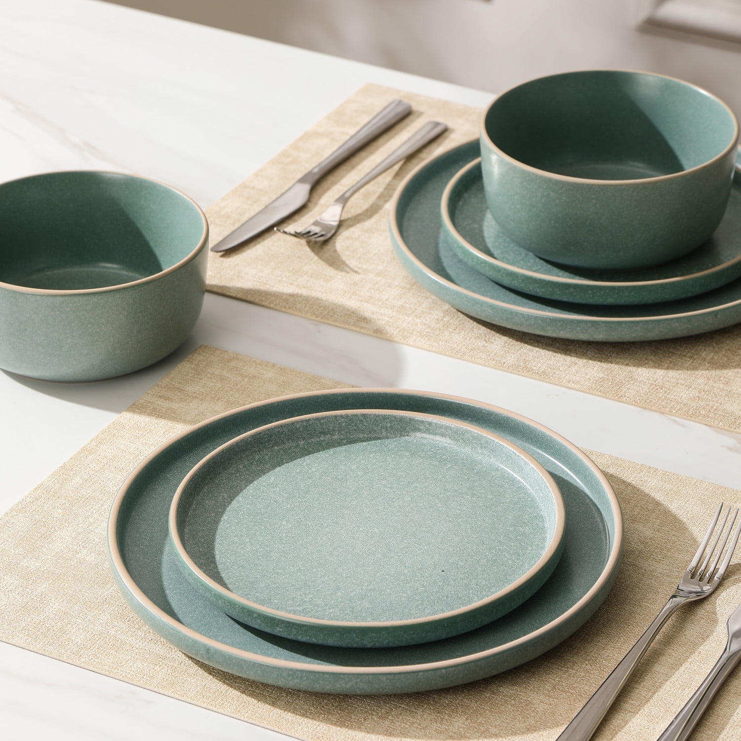 Earth & Clay Amber 12-Piece Dinnerware Set Stoneware, Green - Walmart.com