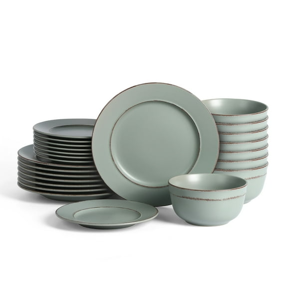 Earth & Clay Hazel 24-Piece Dinnerware Set Stoneware, Light Green ...