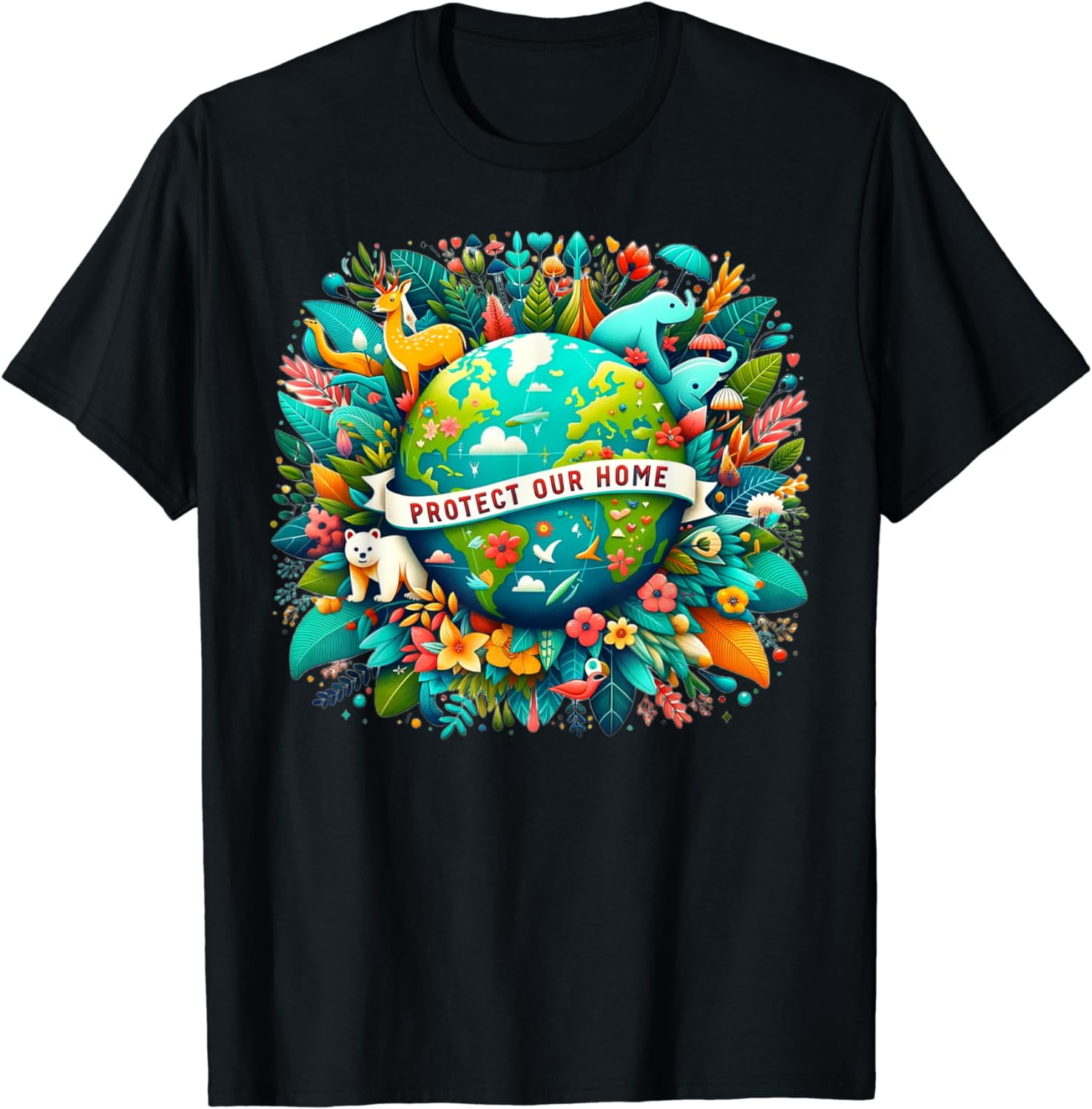 Earth Conservation Vibrant Wildlife Flora Design for Nature T-Shirt ...