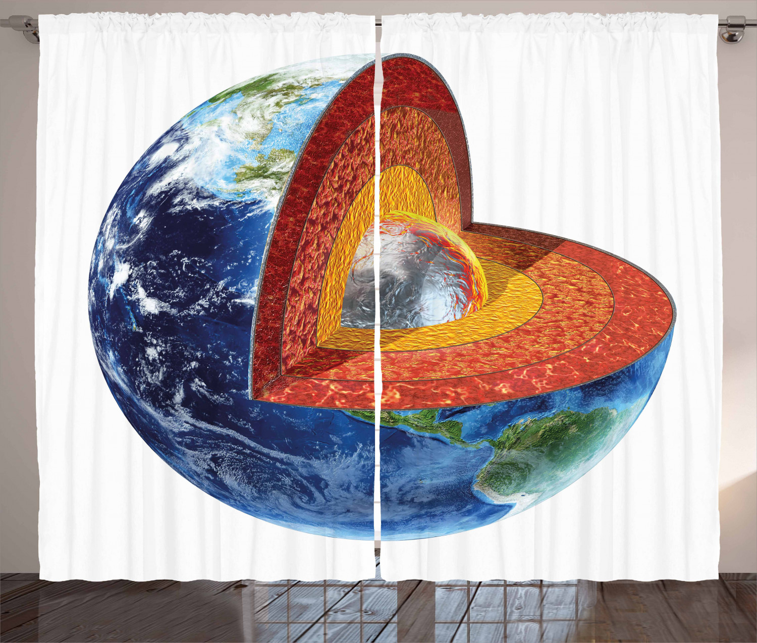Ambesonne Earth Curtains 2 Panel Set, Earth Inner Core Science, 108" x ...