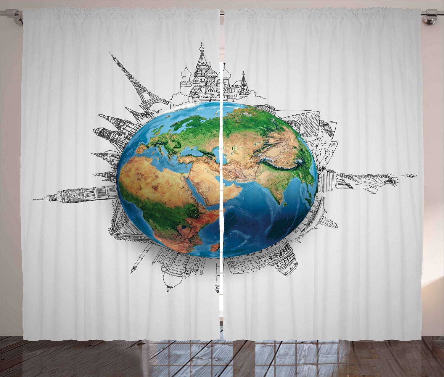 Ambesonne Earth Curtains 2 Panel Set, Realistic Globe Planet, 108" x 96 ...