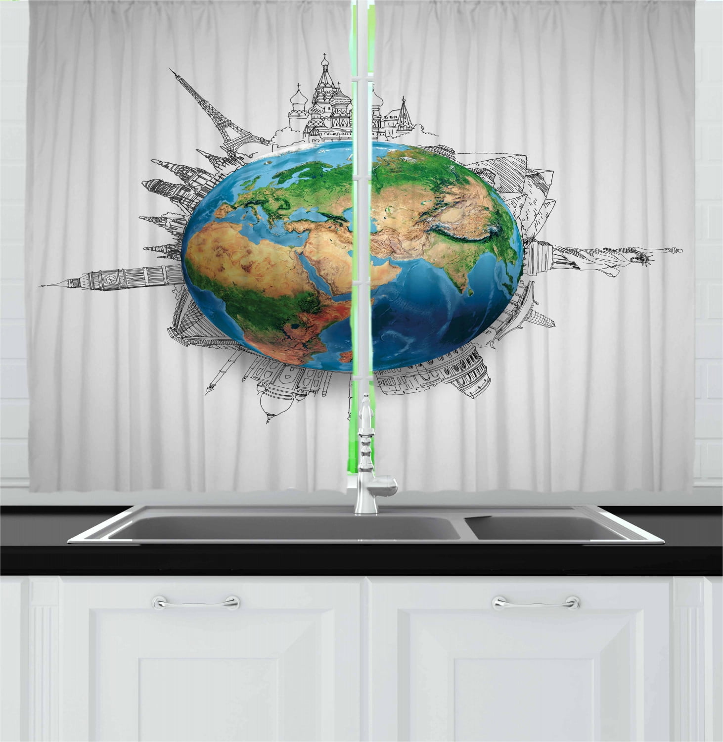 Earth Curtains 2 Panels Set, Globe of Planet Earth Realistic Continents ...