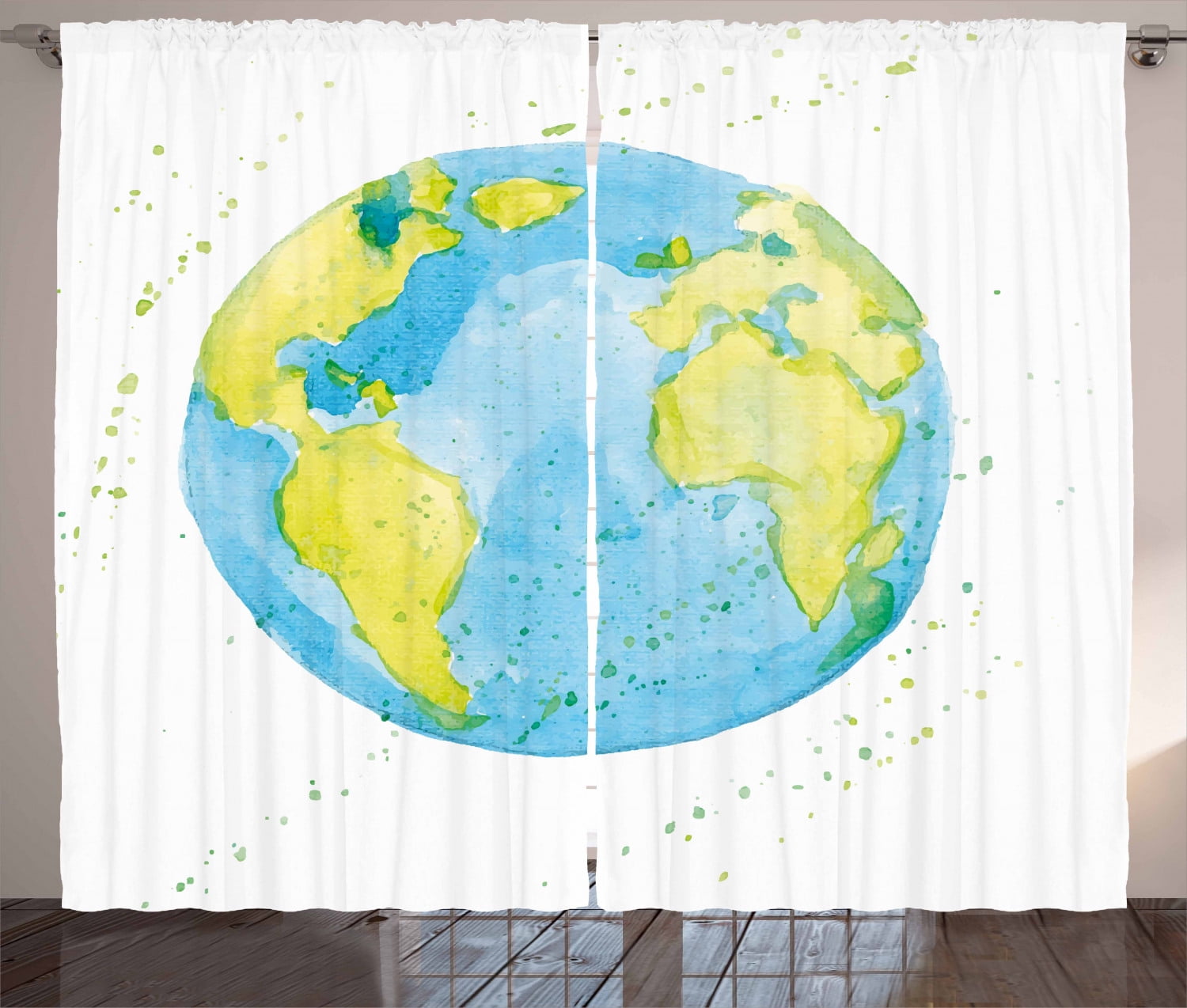 Ambesonne Earth Curtains 2 Panel Set, Watercolor Style Planet, 108" x ...