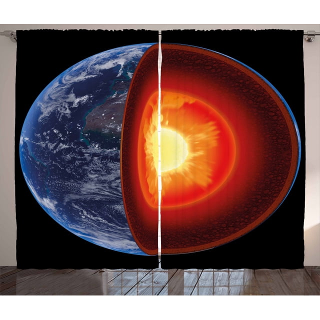 Earth Curtains 2 Panels Set, Hot Burning Earth Core Structure with ...