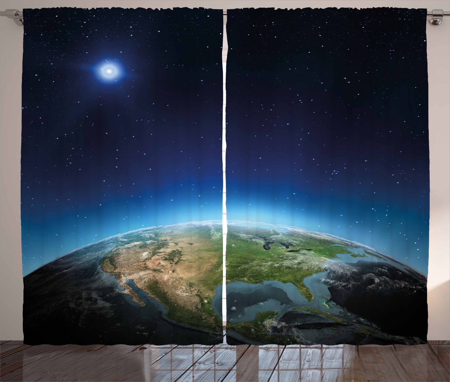 Ambesonne Earth Curtains 2 Panel Set, North America Galaxy View, 108" x ...