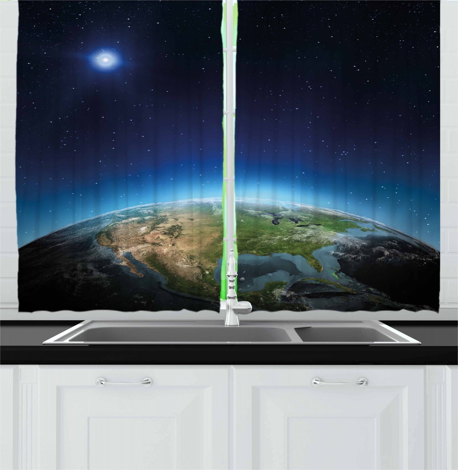 Earth Curtains 2 Panels Set, North America Continent on Globe Earth ...