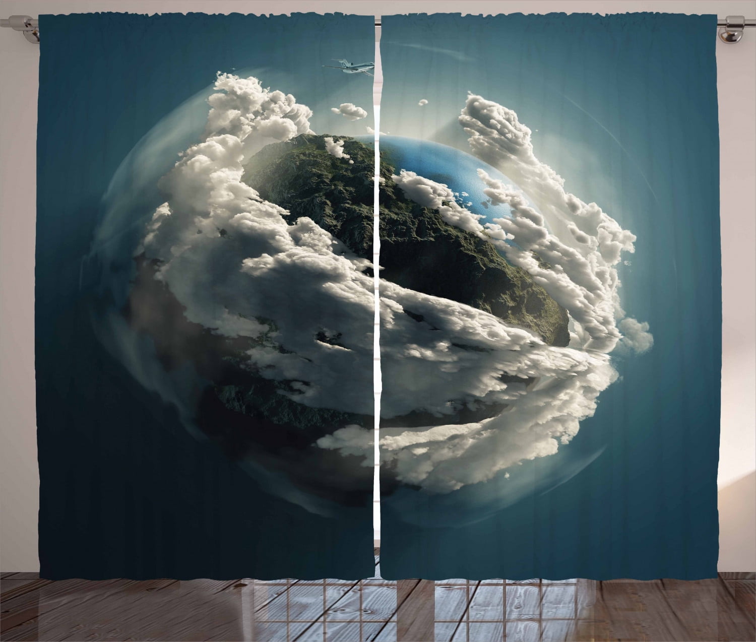Ambesonne Earth Curtains 2 Panel Set, Planet Majestic Clouds, 108" x 90 ...