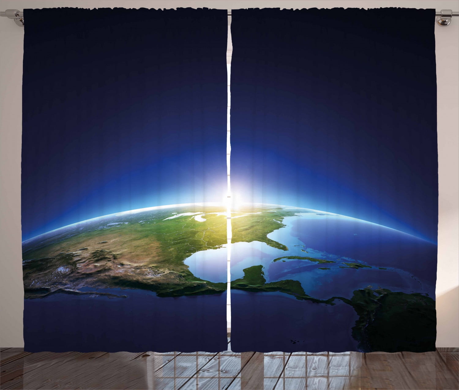 Ambesonne Earth Curtains 2 Panel Set, Sunrise North America, 108" x 90 ...