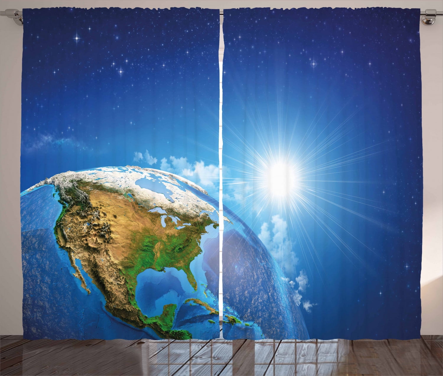 Ambesonne Earth Curtains 2 Panel Set, United States in Space, 108" x 96 ...