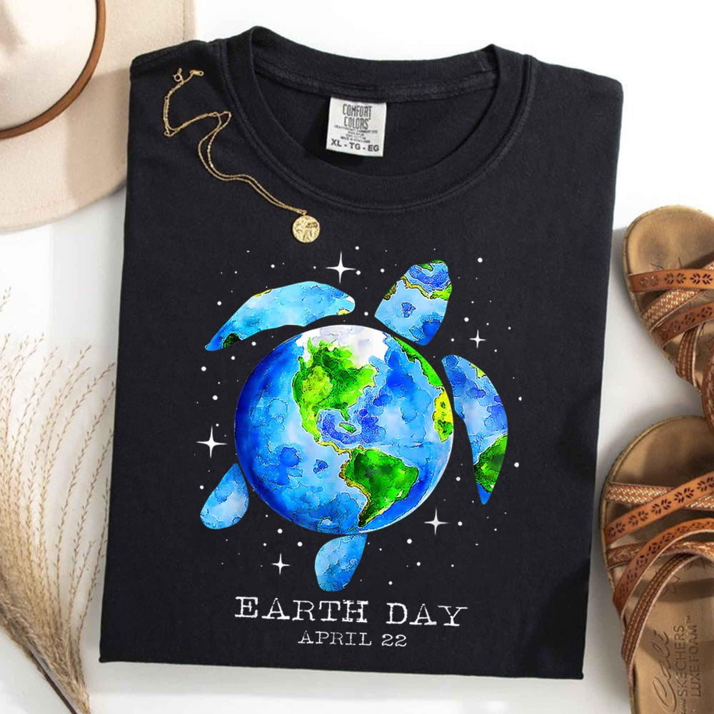 Earth Day 2025 Restore Earth Sea Turtle Art Save The Planet T-Shirt ...