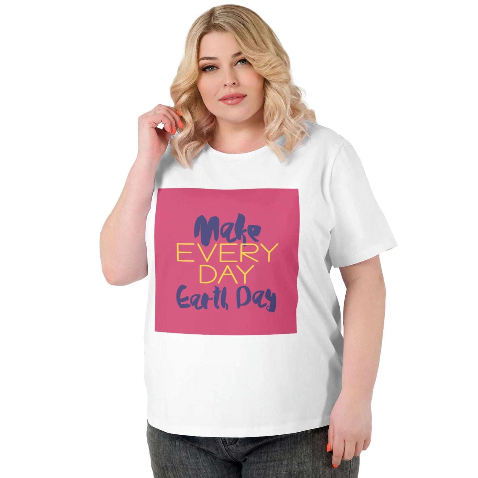 Earth Day 2025 Women'S Plus-Size Short Sleeve Crew Neck Tee Casual T-Shirt Loose Fit Soft Summer ...