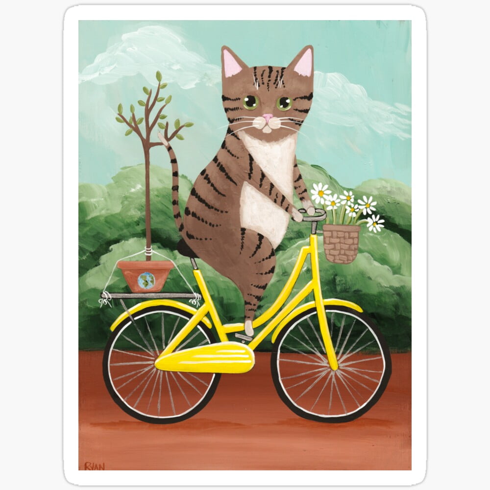 Earth Day Bicycle Ride Cat Sticker Phone Decal Water Bottle Stickers Car Decals, Laptop Sticker ...