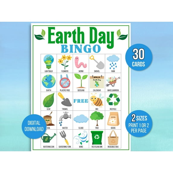 Earth Day Bingo and Party Activity Games, Interactive Adult Printable ...