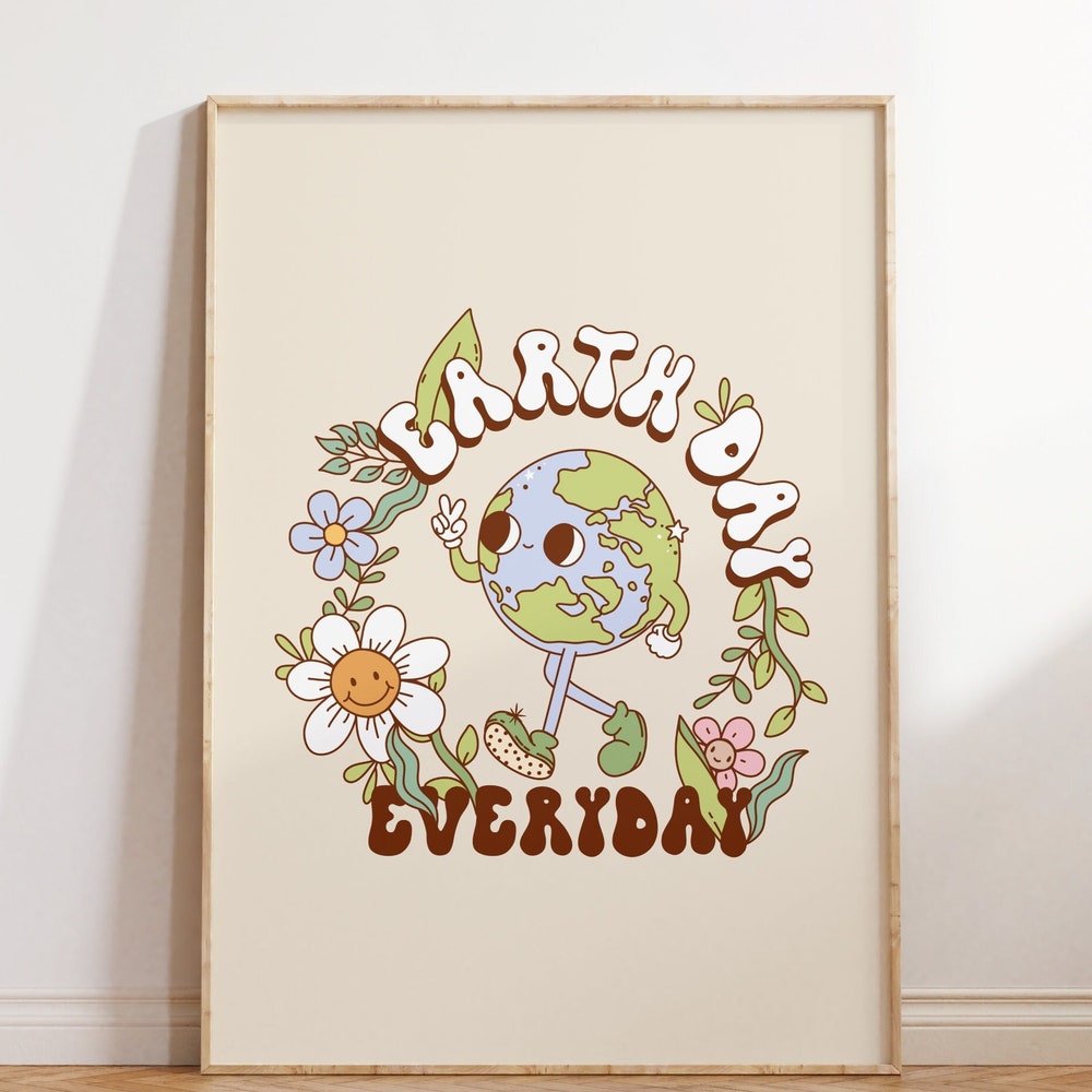 Earth Day Everyday, Environmental Poster, Retro Wall Print, Wall Decor ...
