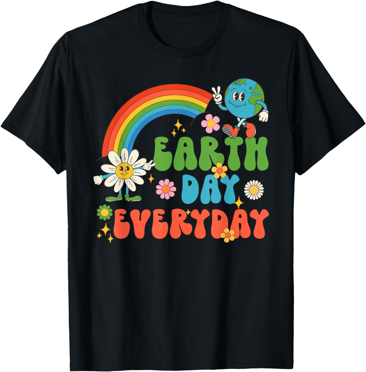 Earth Day Everyday Rainbow Hippie Groovy Save Planet Earth T-Shirt ...