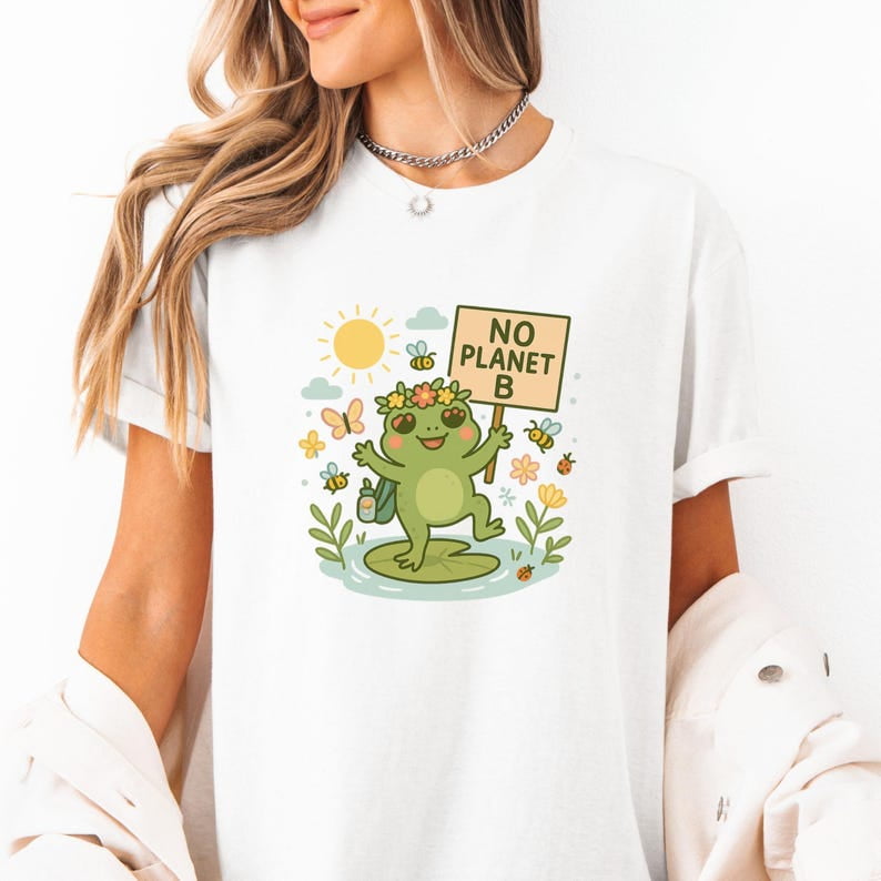 Earth Day Frog Shirt No Planet B Eco Protest Cute Cartoon Frog Save the ...