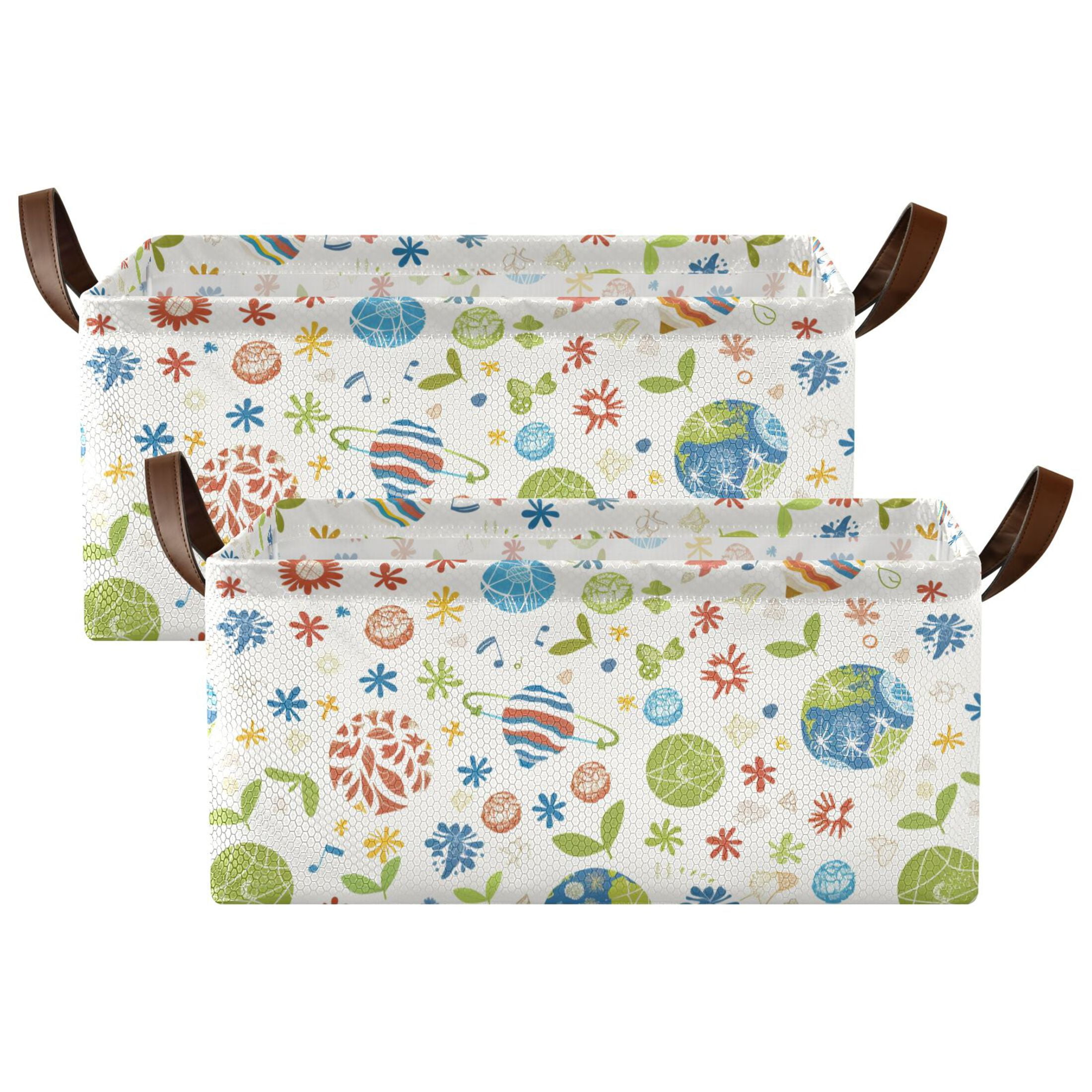 Earth Day Leaf 2 Pcs Collapsible Storage Bins Fabric Shelf Baskets with ...